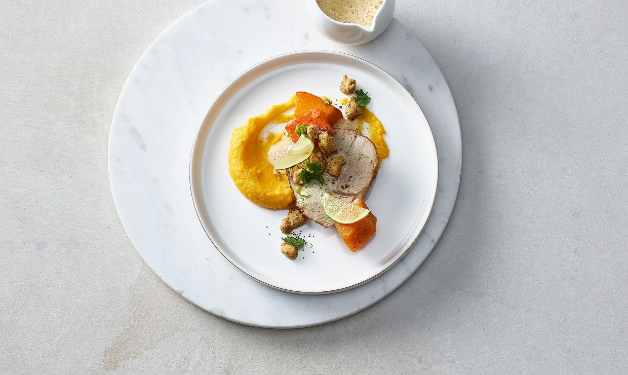 Kalbsschulter an Limetten-Sauce mit Crumble - Schweizer Fleisch